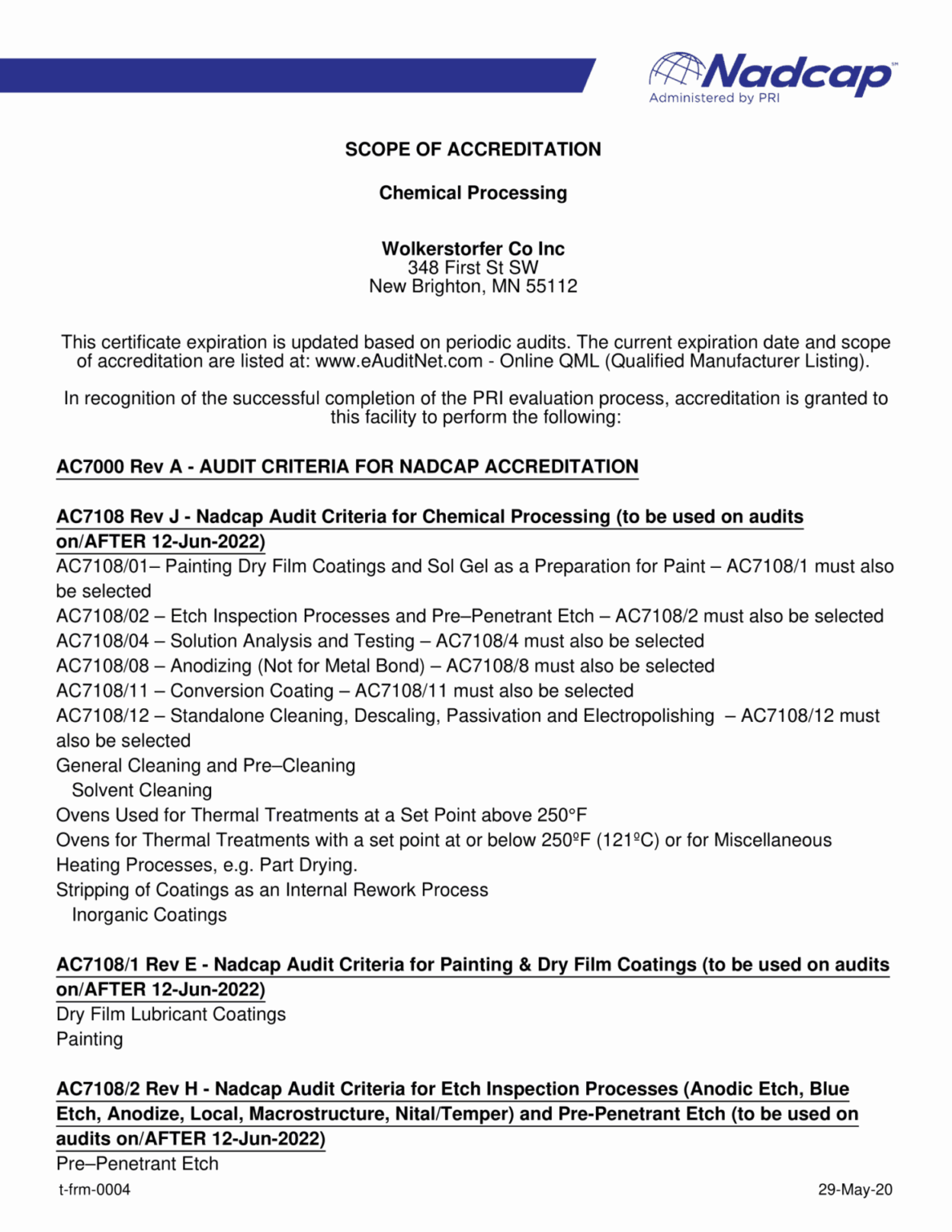 Nadcap Passivation | Nadcap Certified Passivation | Wolkerstorfer